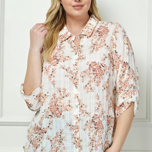 3/4 Button Tab Sleeve Johnny Collar Button Front Shirt - Plus – Dressbarn