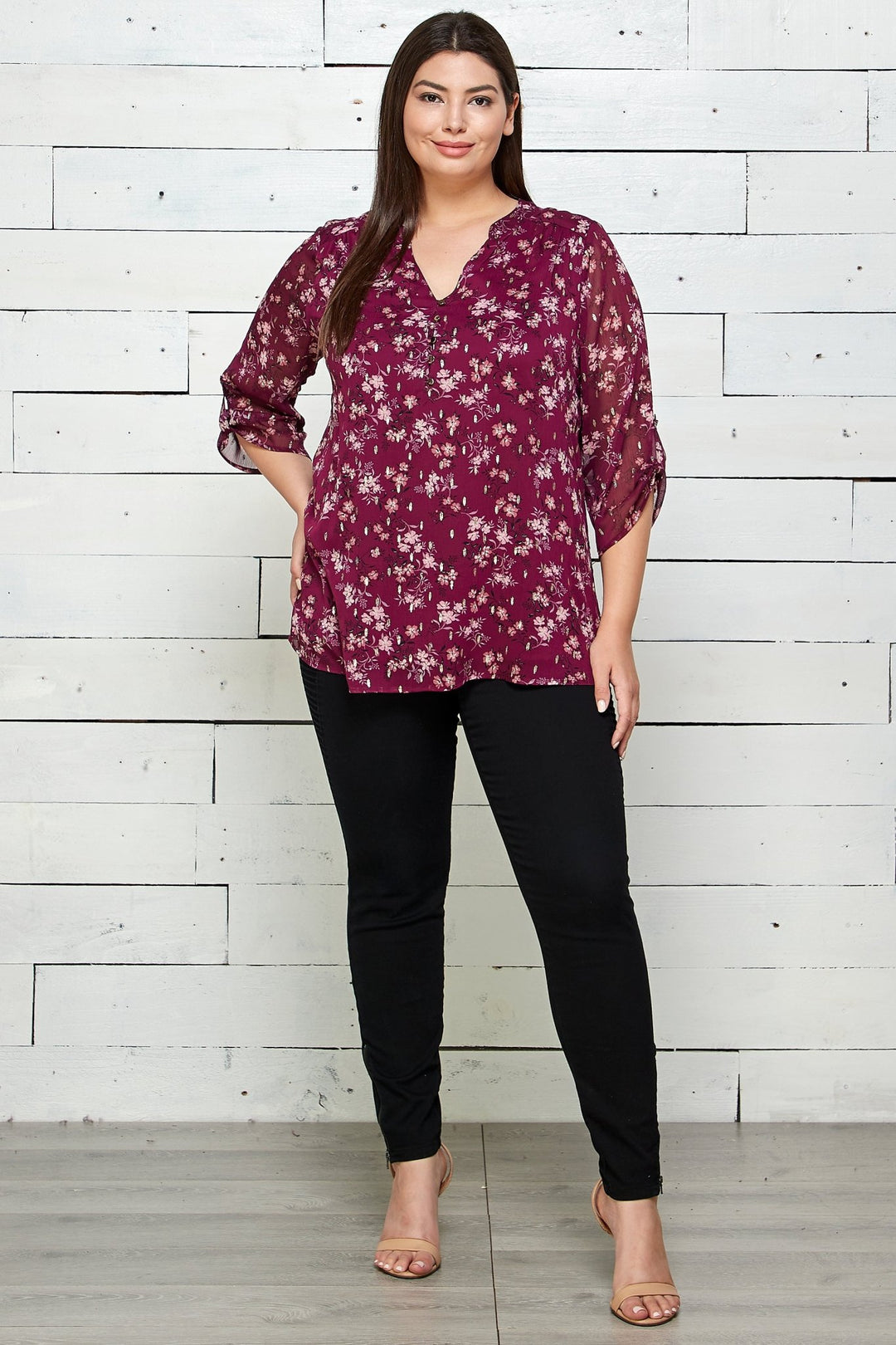 3/4 Button Tab Sleeve Mandarin Collar Popover - Plus – Dressbarn