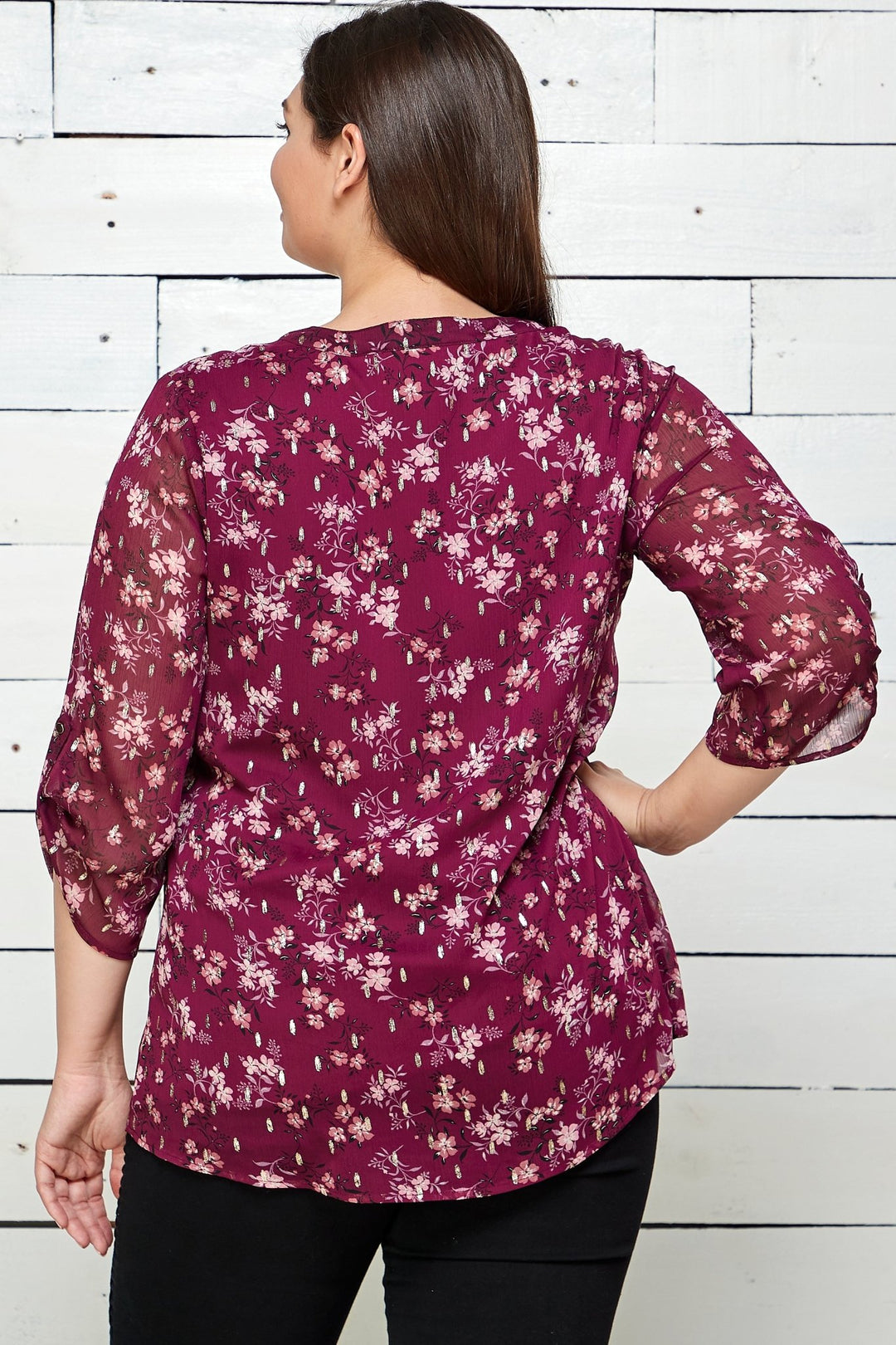 3/4 Button Tab Sleeve Mandarin Collar Popover - Plus – Dressbarn