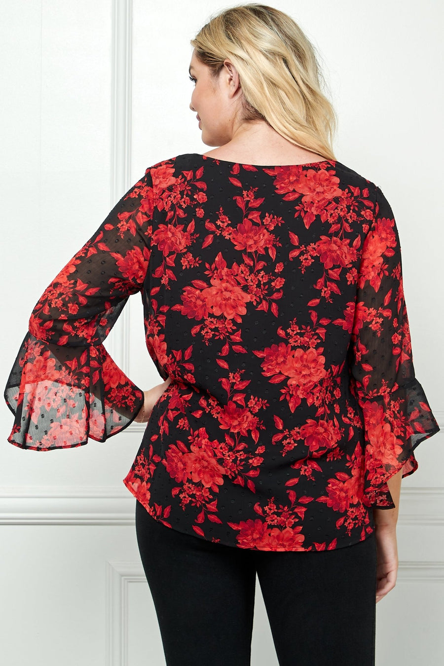 3/4 Ruffle Sleeve V-Neck Swing Blouse- Plus – Dressbarn