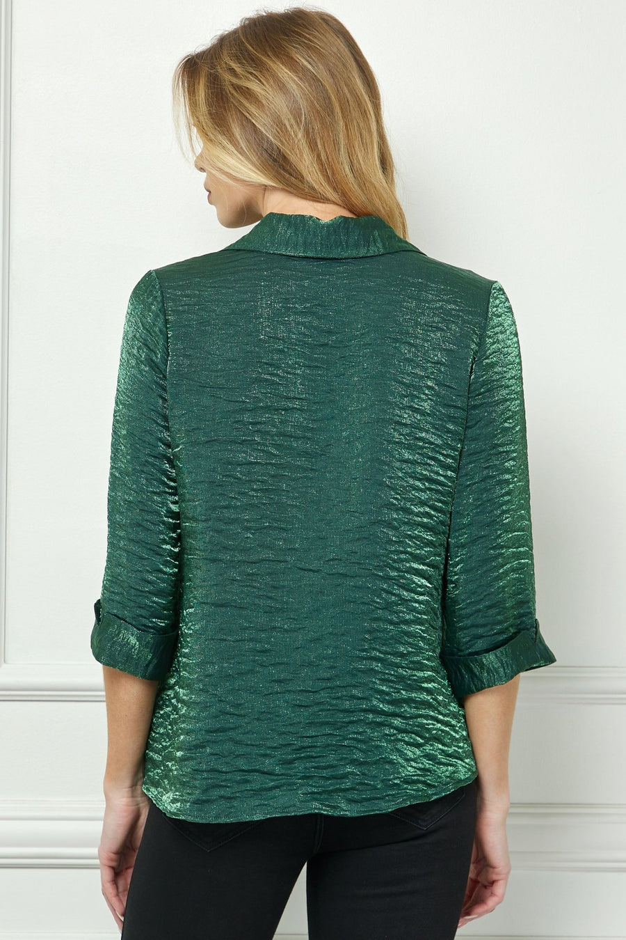 3/4 Sleeve Notch Button-Front Shirt, Hunter – Dressbarn