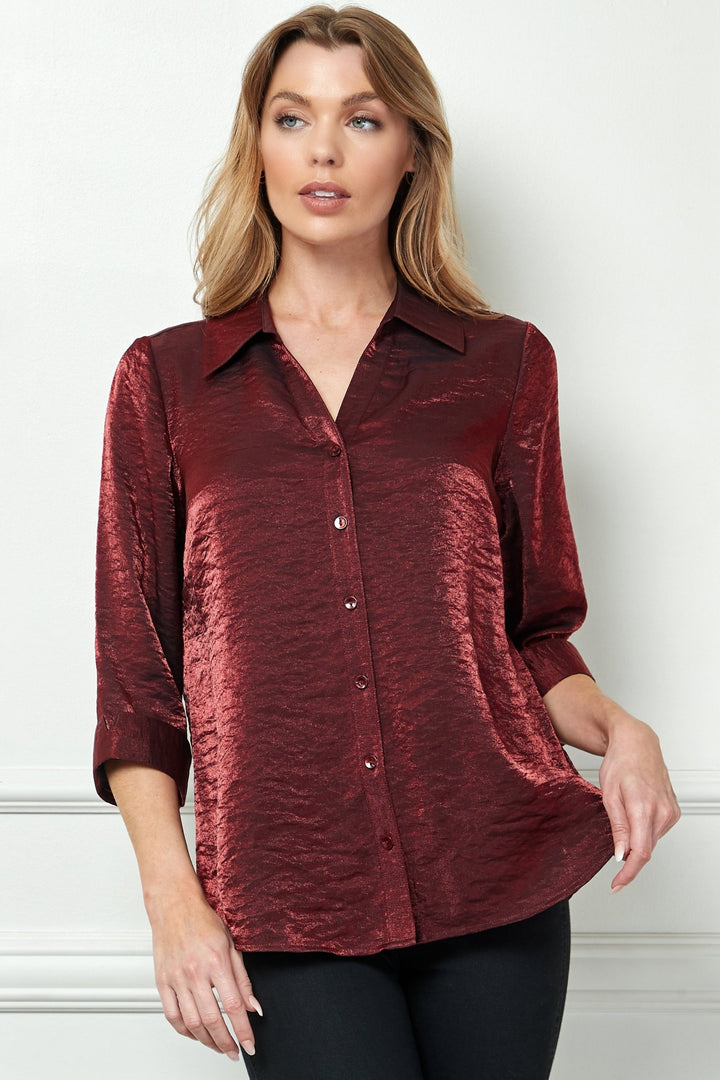 3/4 Sleeve Notch Button Front Shirt, Red – Dressbarn