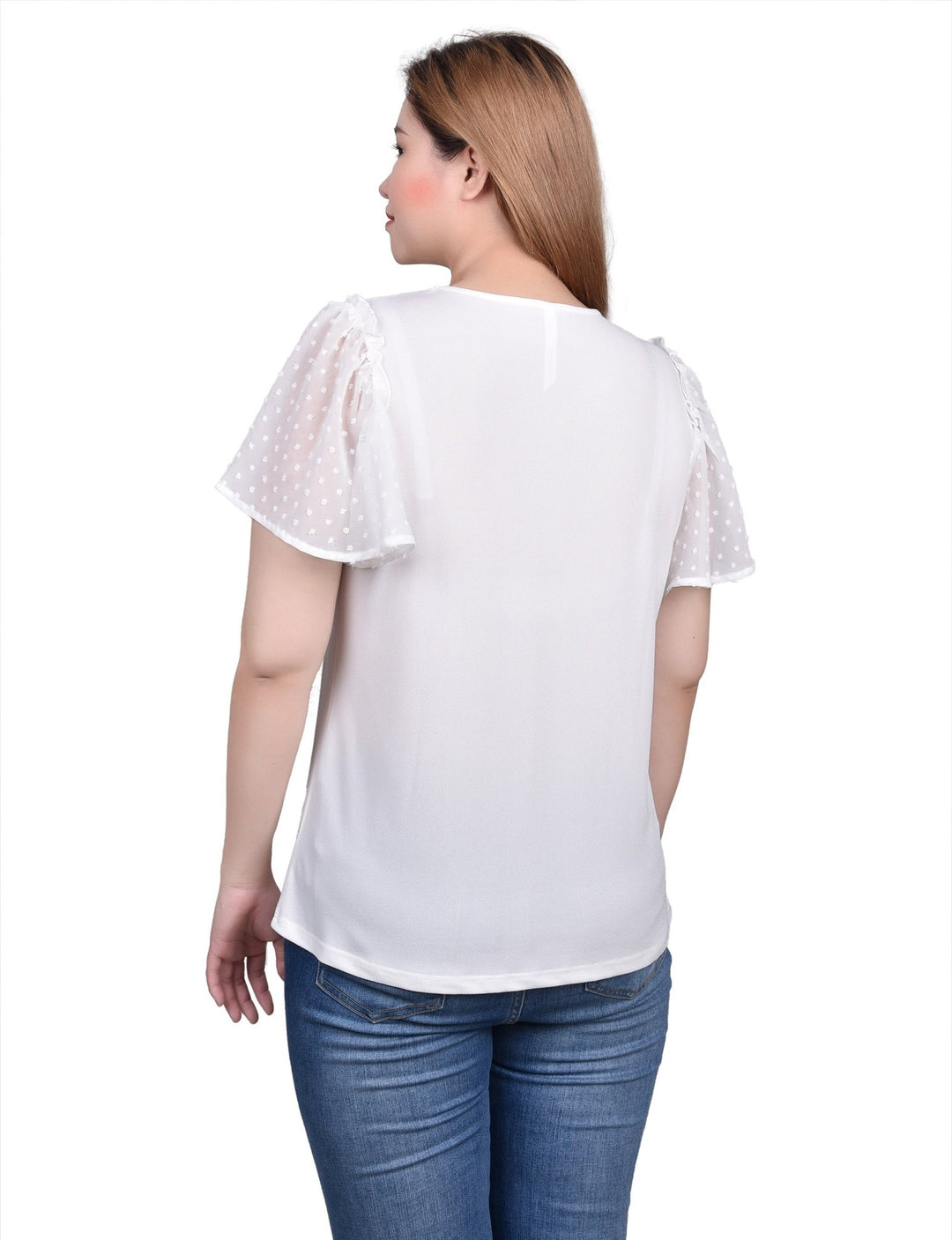 Clip Dot Flutter Sleeve Top - Petite – Dressbarn