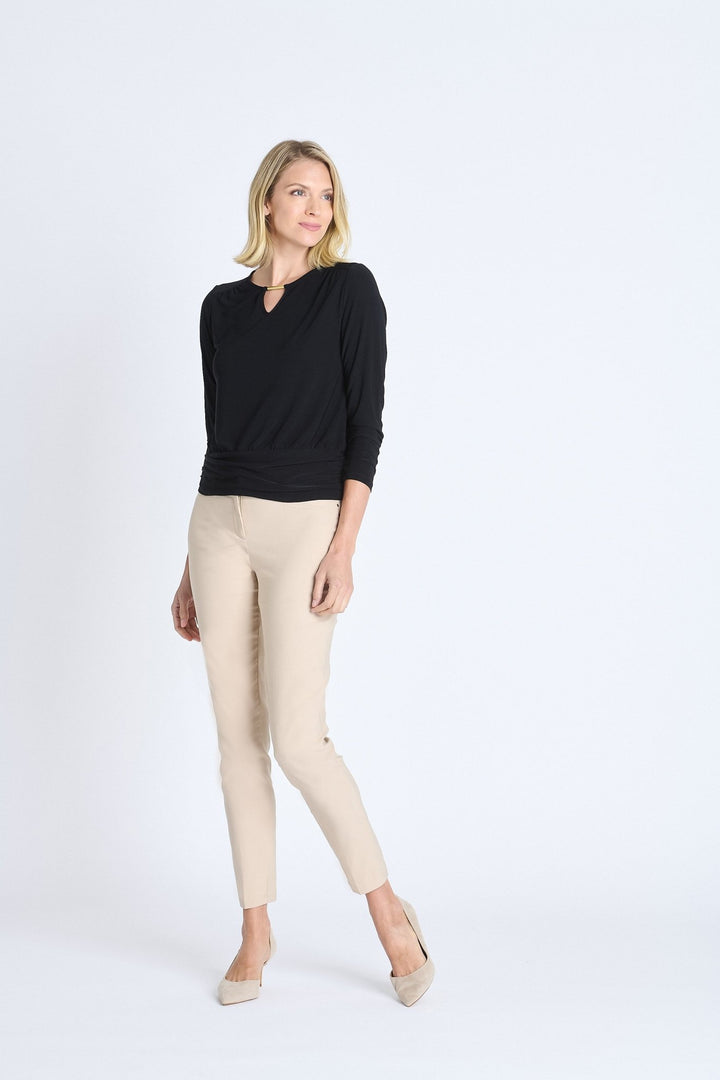 V-Neck Bar Trim Banded Top, Black – Dressbarn