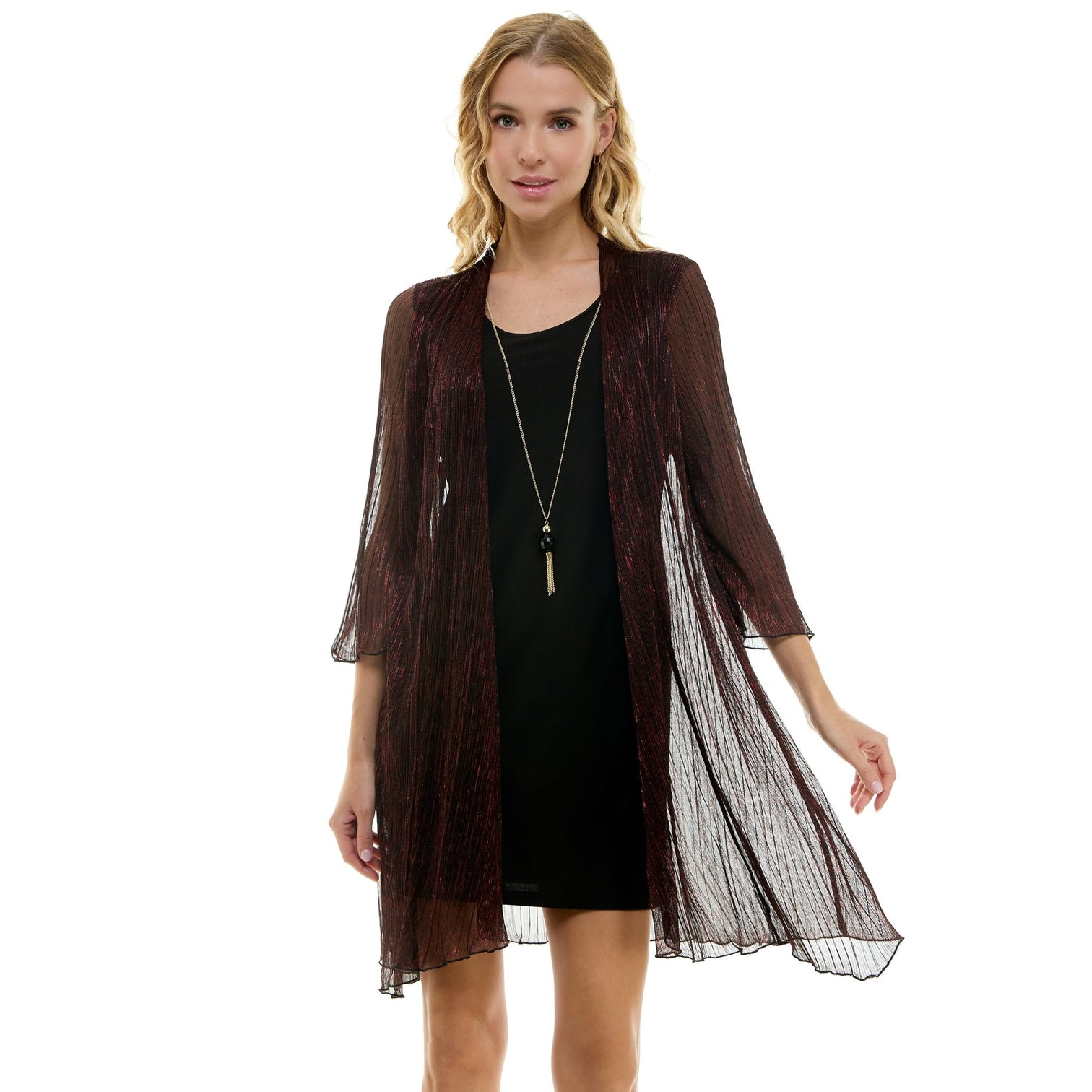 Sara Michelle 3/4 Bell Sleeve 2 Fer Dress And Necklace – Dressbarn