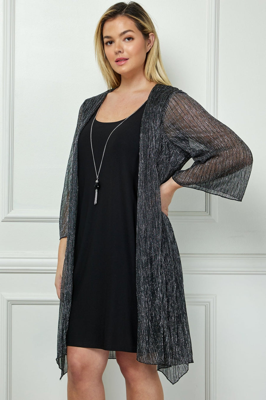 Sara Michelle 3/4 Bell Sleeve 2Fer Dress And Necklace - Plus – Dressbarn
