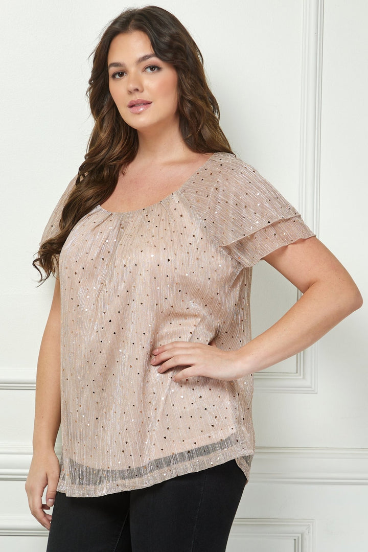 Short Double Flutter Sleeve Pleated Scoop Neck Blouse- Plus – Dressbarn