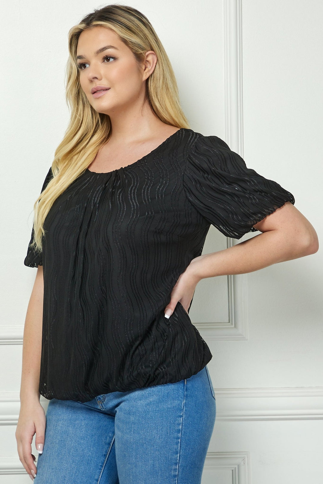 Short Puff Sleeve Scoop Neck Bubble Blouse - Plus – Dressbarn